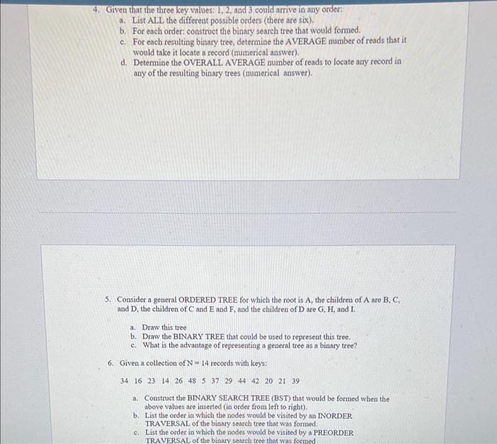 Solved 4. Given that the three key values: 1,2 , and 3 could | Chegg.com