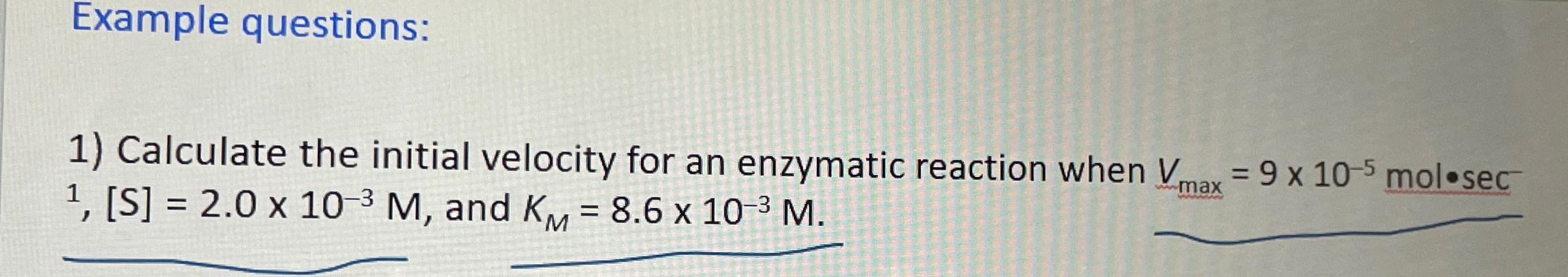 Solved Example questions:Calculate the initial velocity for | Chegg.com