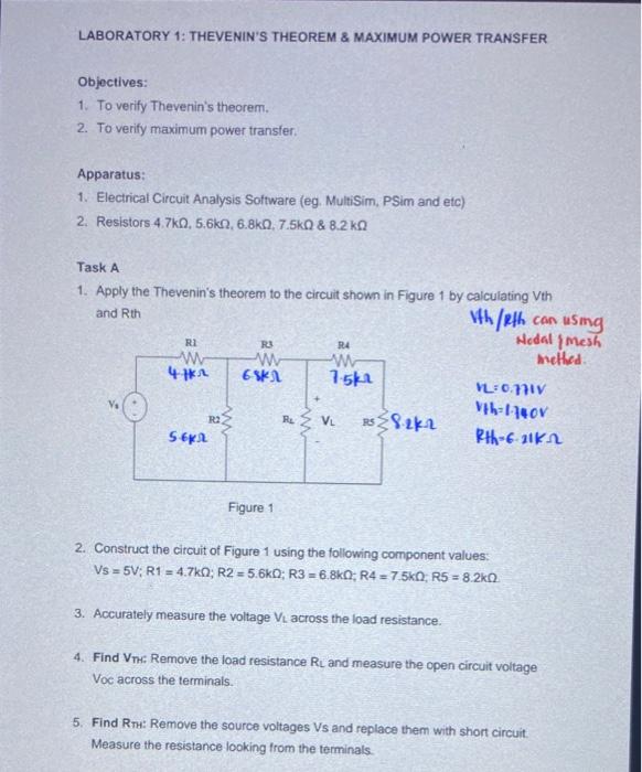 Solved 1. Apply the Thevenin's theorem to the circuit shown | Chegg.com