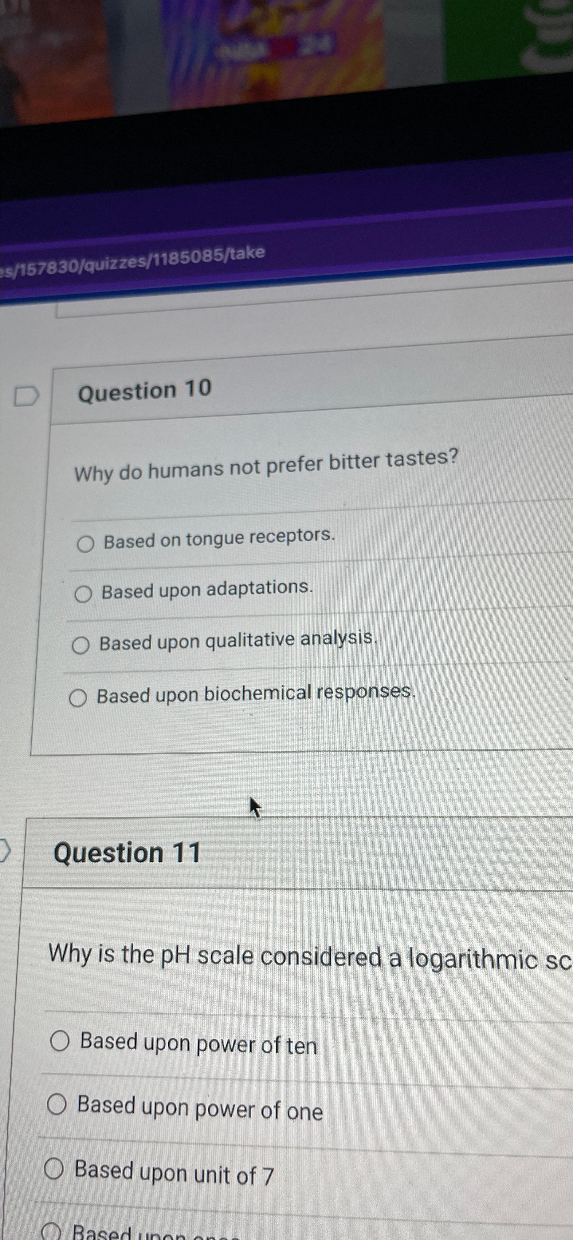 Solved Question 10Why do humans not prefer bitter | Chegg.com