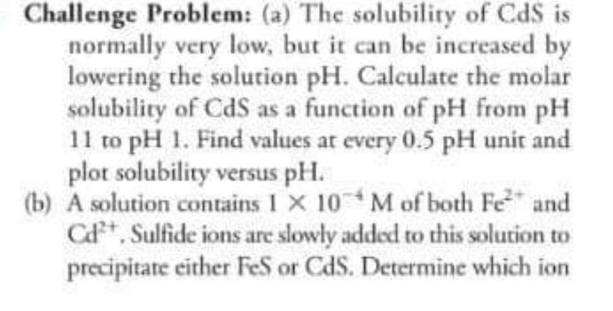 Challenge Problem: (a) The solubility of CdS is | Chegg.com