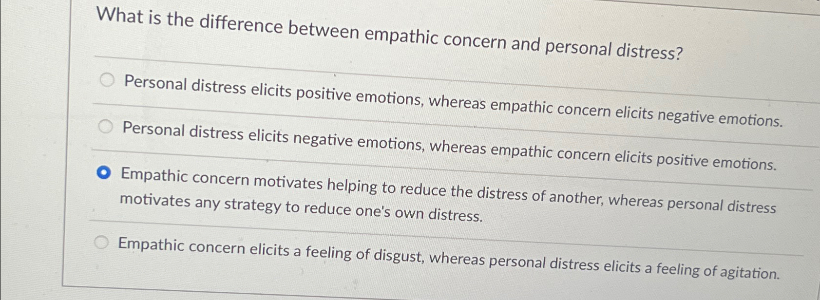 Solved What is the difference between empathic concern and | Chegg.com
