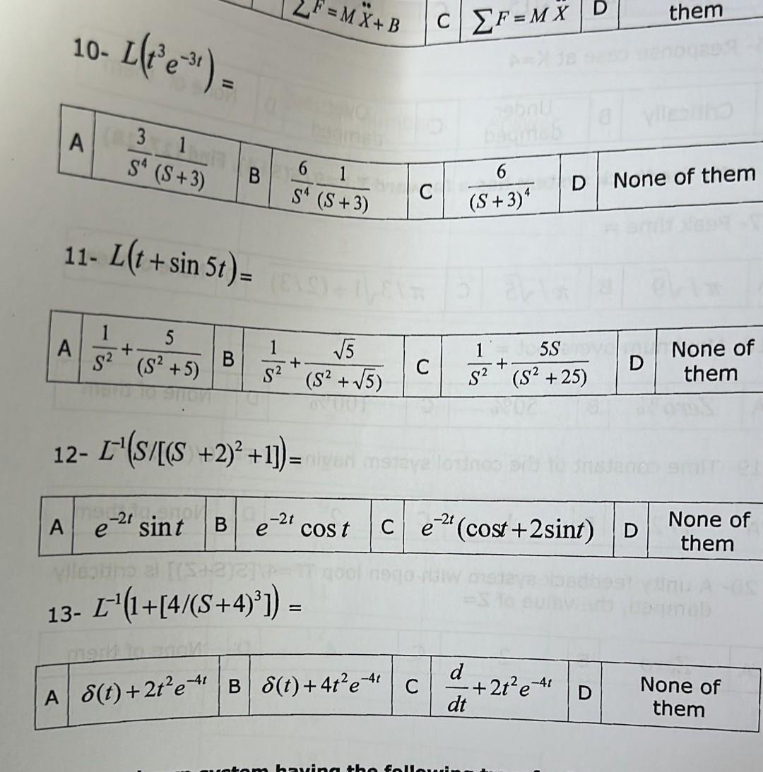 Solved 10. L(t3e−3t)= \begin{tabular}{|l|l|l|l|l|l|l|l|} | Chegg.com