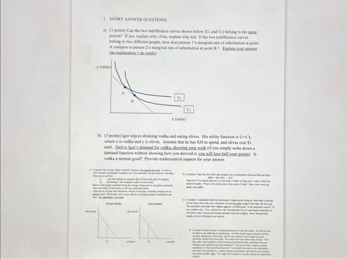 Solved a) (3 pointo) Can the two indifference curves shown | Chegg.com