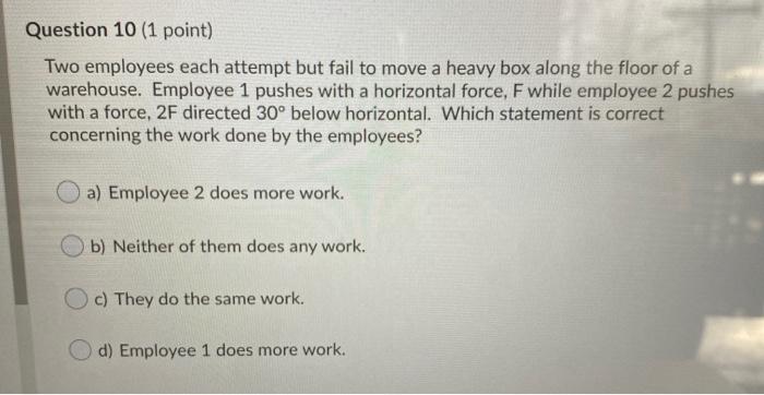 Solved Question 10 (1 point) Two employees each attempt but | Chegg.com