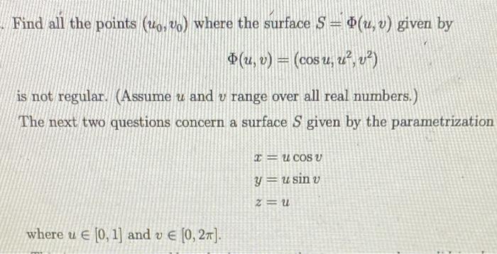 Solved Find all the points (u0,v0) where the surface | Chegg.com