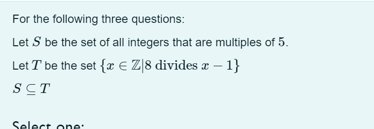 Solved T or FLet S ﻿be the set of all integers that are | Chegg.com