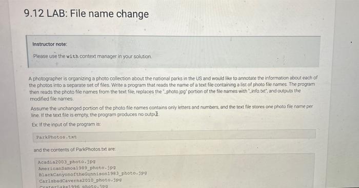 Solved 9.12 LAB: File name change Instructor note: Please | Chegg.com