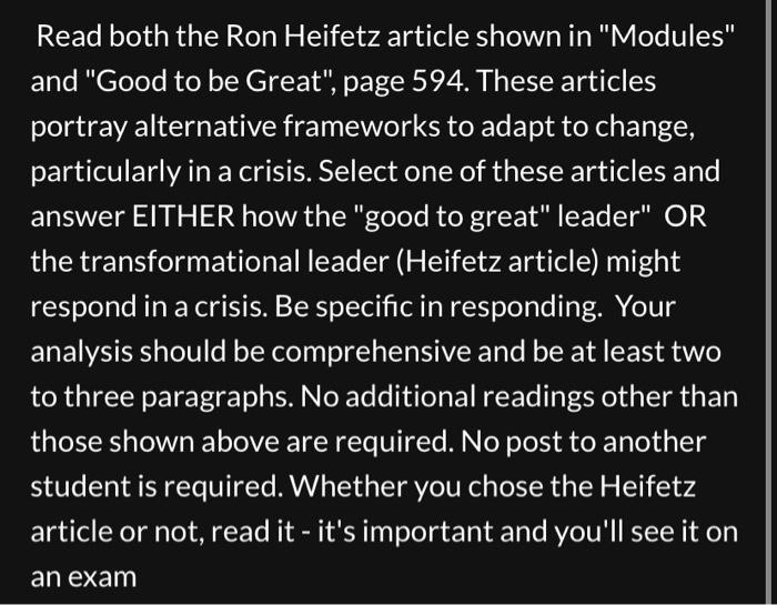 Solved Read both the Ron Heifetz article shown in "Modules" | Chegg.com