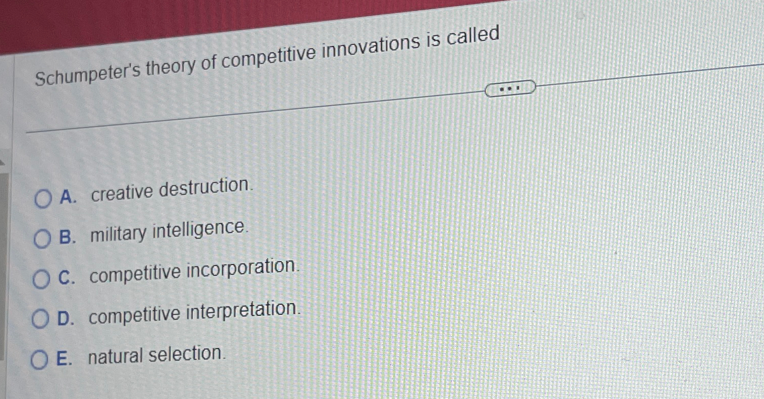 Solved Schumpeter's theory of competitive innovations is | Chegg.com