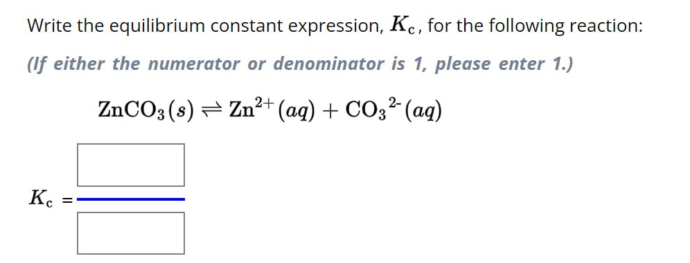 Solved Write the equilibrium constant expression, Kc, ﻿for | Chegg.com