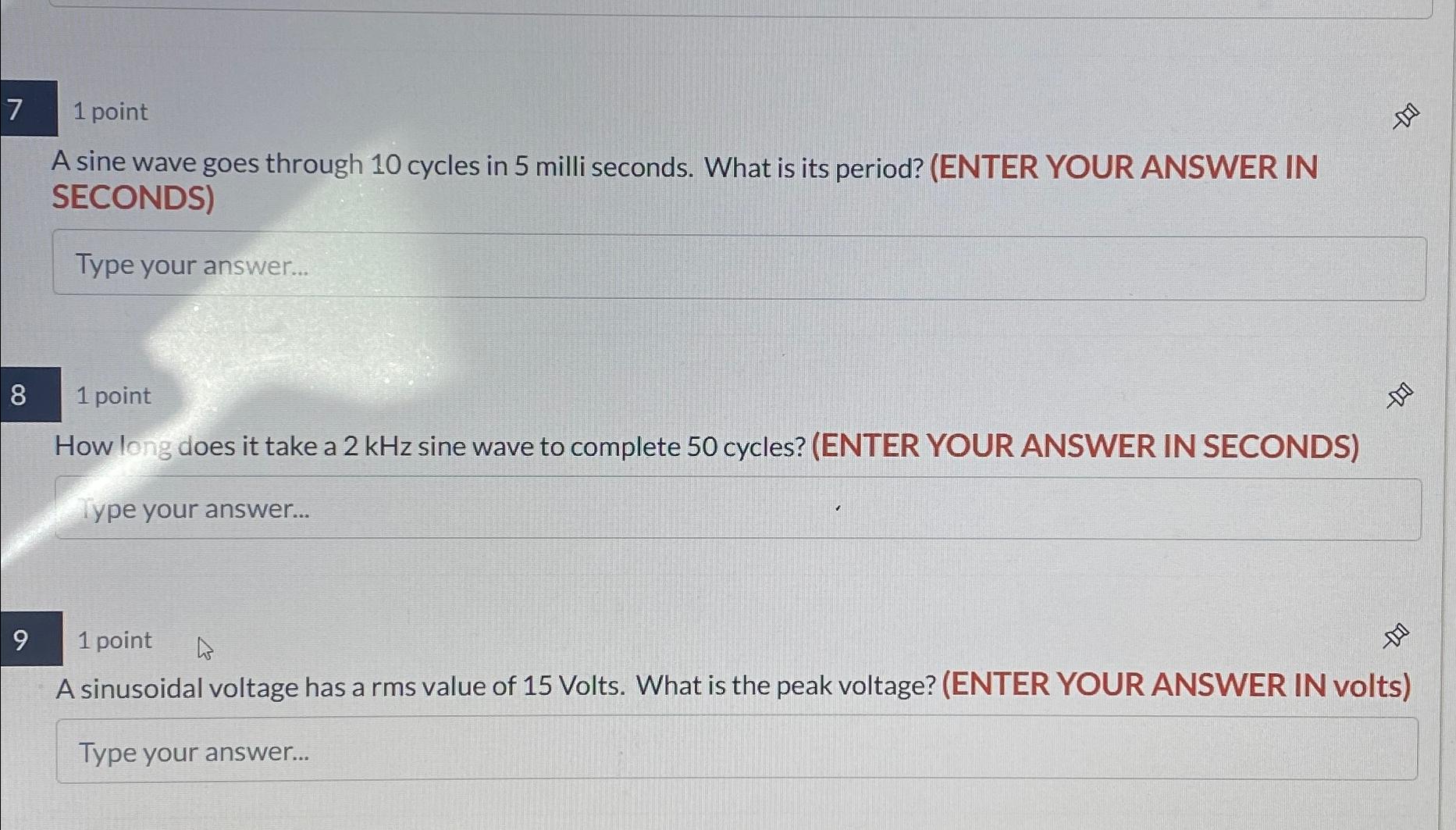Solved 71 ﻿pointA sine wave goes through 10 ﻿cycles in 5 | Chegg.com