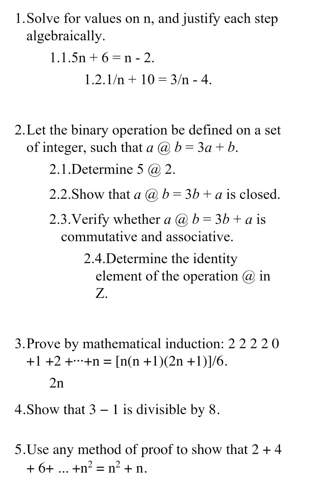 Solved 1. Solve for values on n, and justify each step | Chegg.com