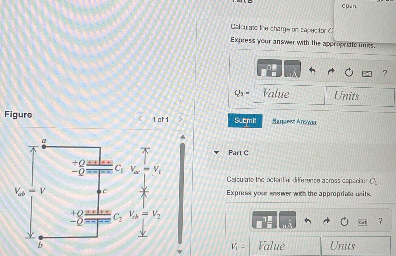 open.Calculate the charge on capacitor CExpress your | Chegg.com
