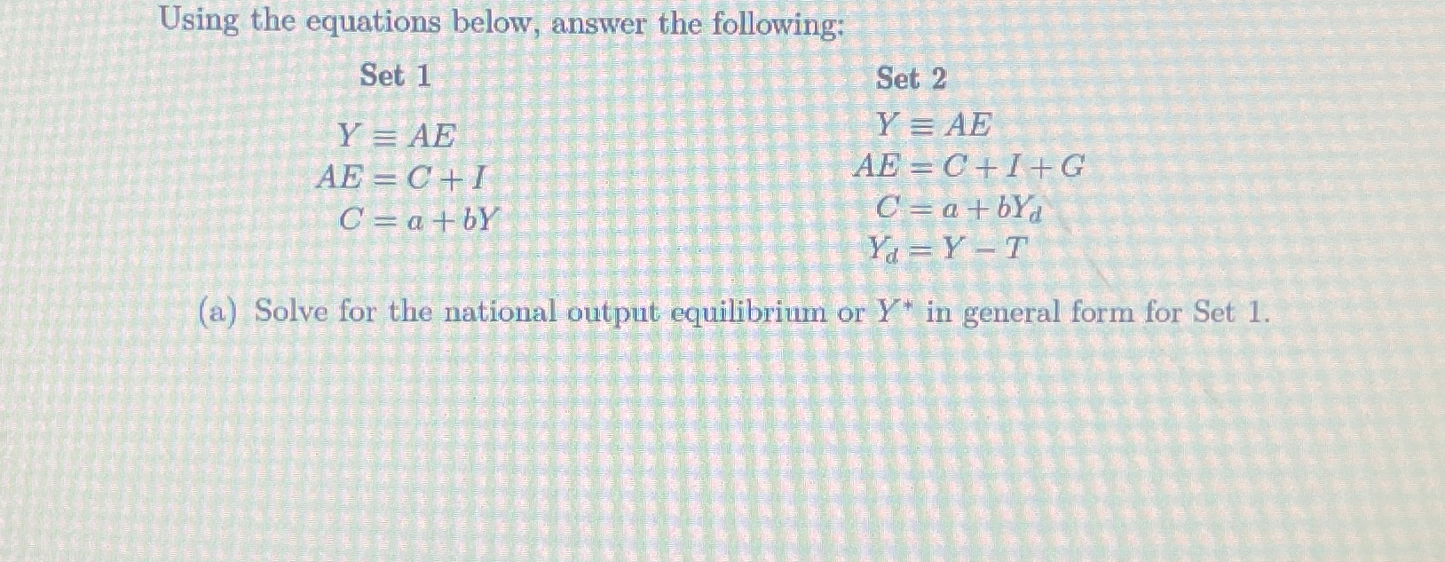 Solved Using the equations below, answer the following:Set | Chegg.com