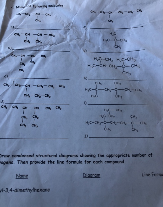 Solved 1. Name the following molecules: - -CH-CH-CH, CH, | Chegg.com