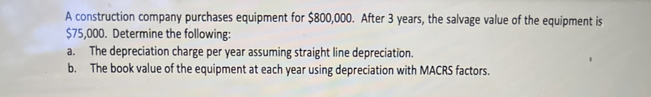 Solved A construction company purchases equipment for | Chegg.com