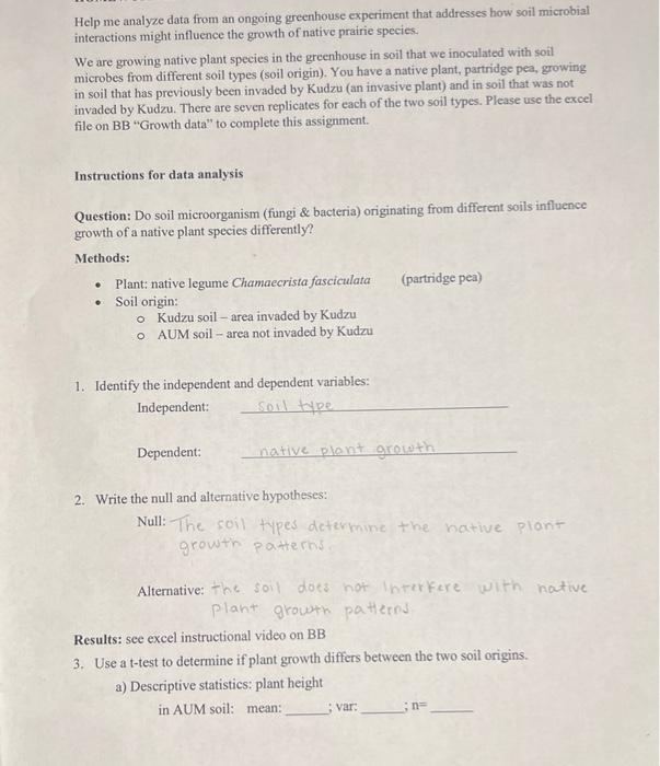 1. Identify the independent and dependent variables: | Chegg.com
