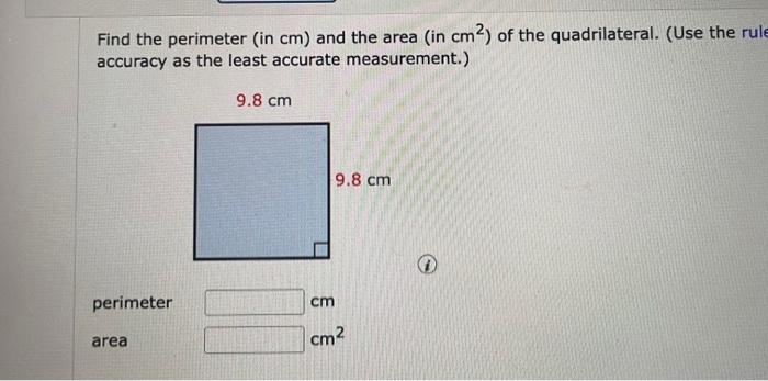 Find the perimeter (in cm ) and the area (in cm2 ) of | Chegg.com