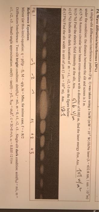 Solved P4. Wave diffraction/interference (30%) A single-slit | Chegg.com