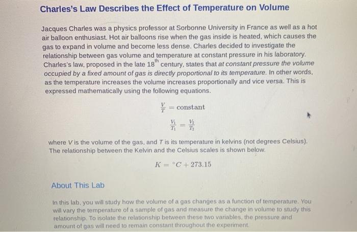 Solved Charles's Law If volume and temperature are | Chegg.com