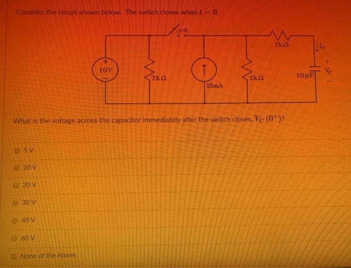 Solved Consider the circuit shown below. The switch closes | Chegg.com