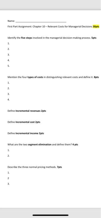 Solved Identify the five steps involved in the managerial | Chegg.com