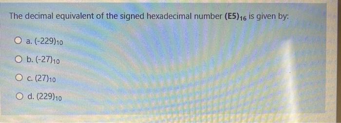 Solved The decimal equivalent of the signed hexadecimal | Chegg.com