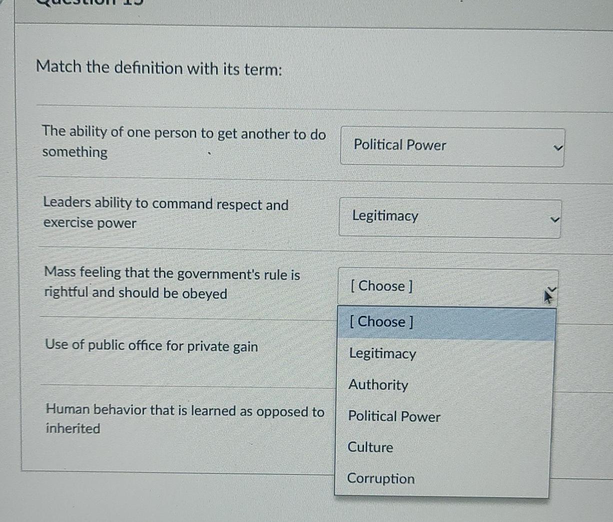 Solved Match the definition with its term:The ability of one | Chegg.com