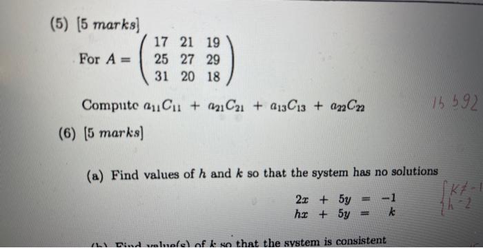Solved (5) [5 marks ] For A=⎝⎛172531212720192918⎠⎞ Compute | Chegg.com