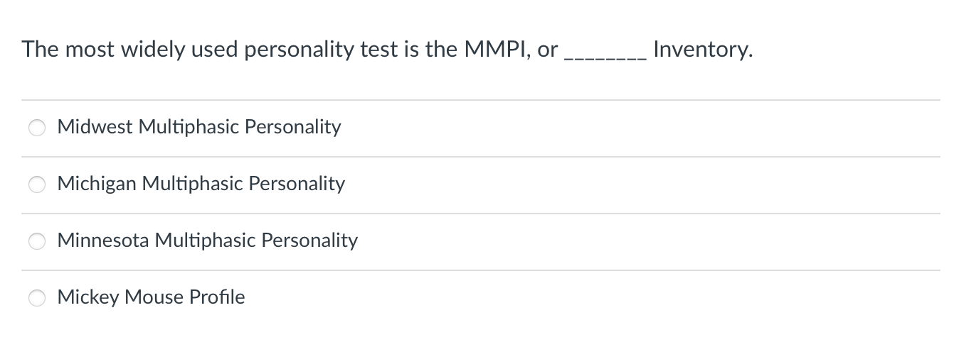 Solved The most widely used personality test is the MMPI, | Chegg.com