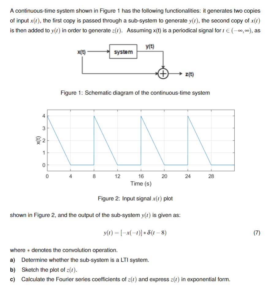 Solved A continuous-time system shown in Figure 1 ﻿has the | Chegg.com