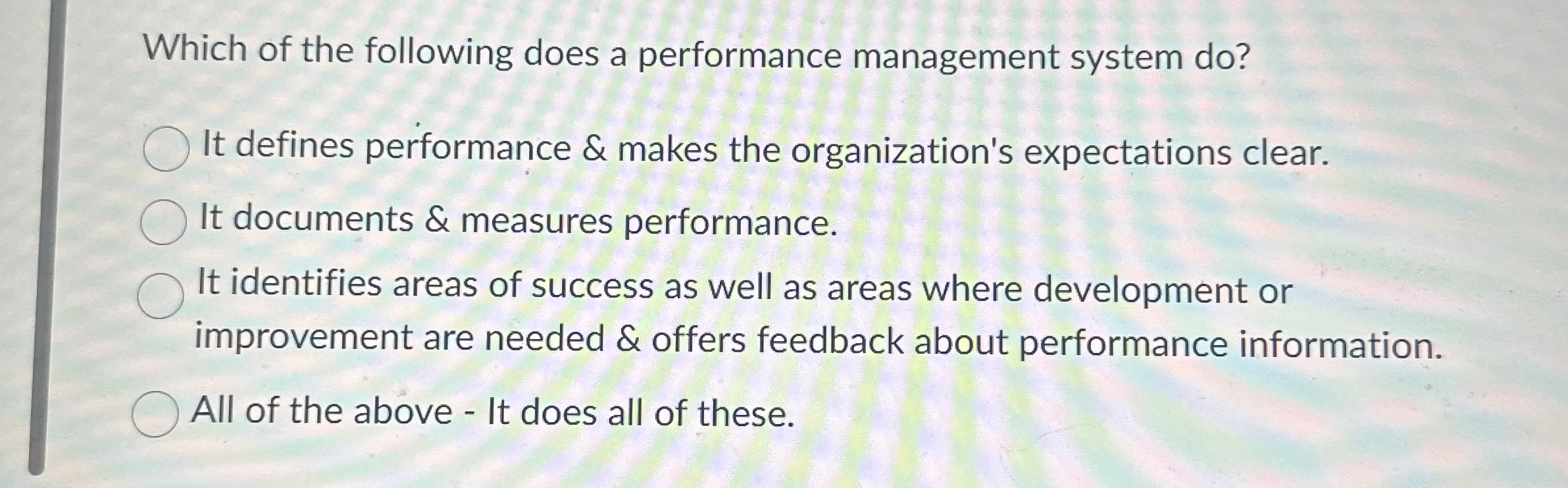 Solved Which of the following does a performance management | Chegg.com