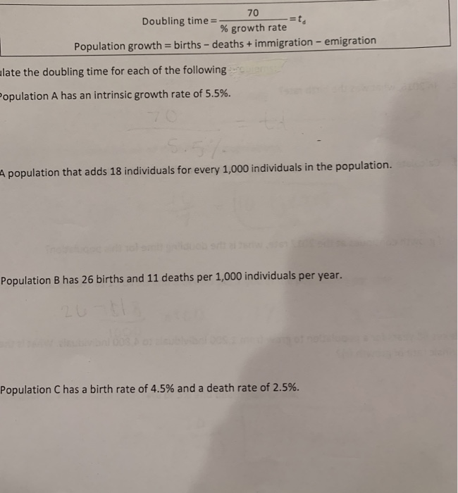 Solved 70 = t % growth rate Doubling time= Population growth | Chegg.com