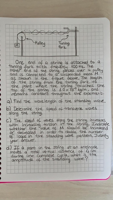 Solved -Pulley Tuning Fork One end of a string is attached | Chegg.com