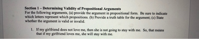 Solved Section 1 - Determining Validity of Propositional | Chegg.com