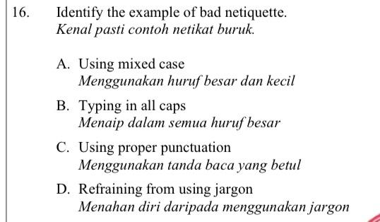 Solved 16. Identify the example of bad netiquette. Kenal | Chegg.com