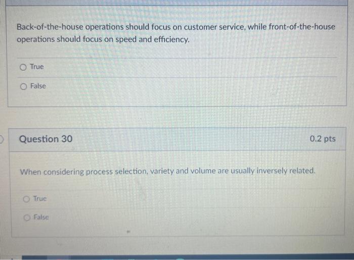 Solved Back-of-the-house operations should focus on customer | Chegg.com