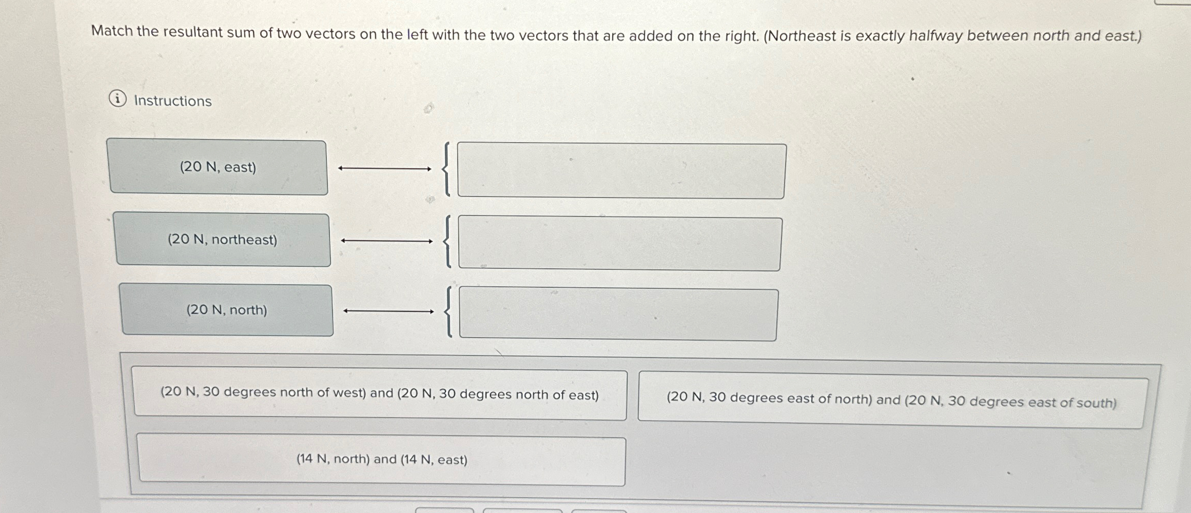 Solved Match the resultant sum of two vectors on the left | Chegg.com