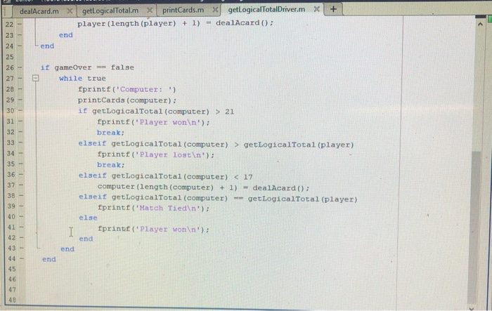 Im working on a matlab game BlackJack but it didnt | Chegg.com