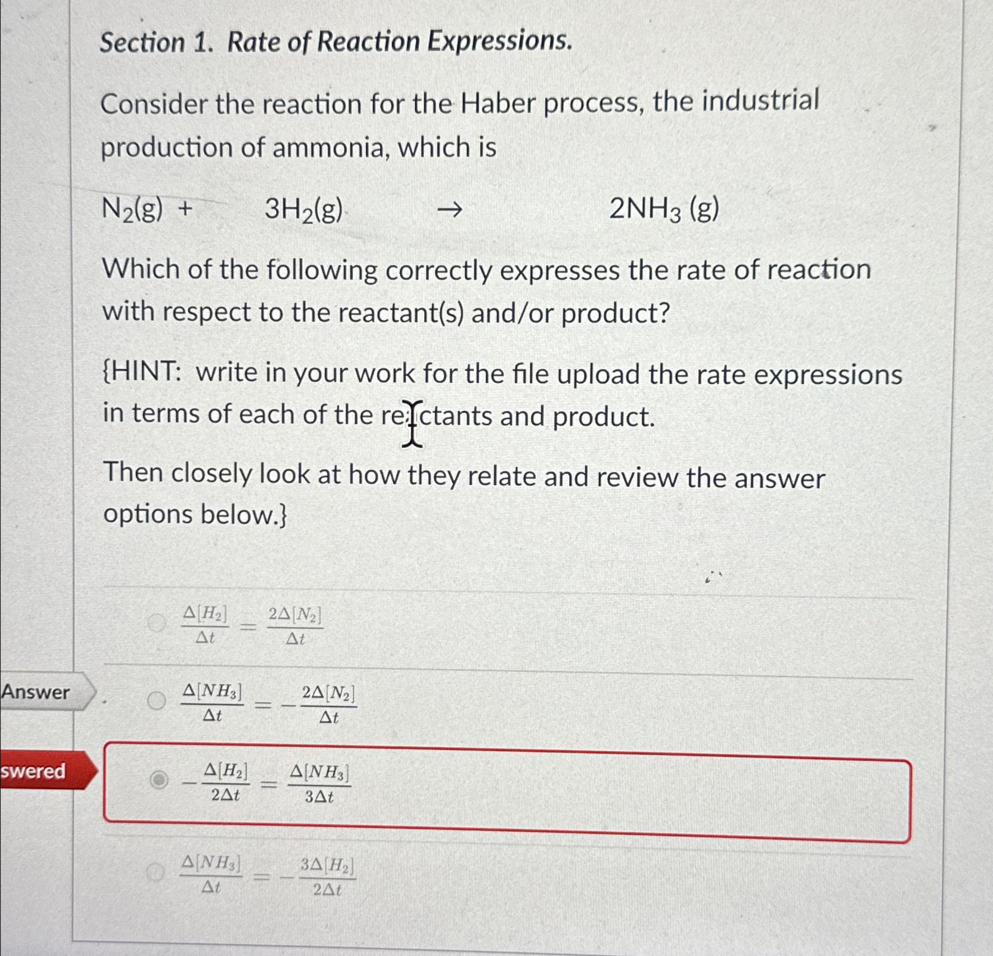 Solved Section 1. ﻿Rate of Reaction Expressions.Consider the | Chegg.com