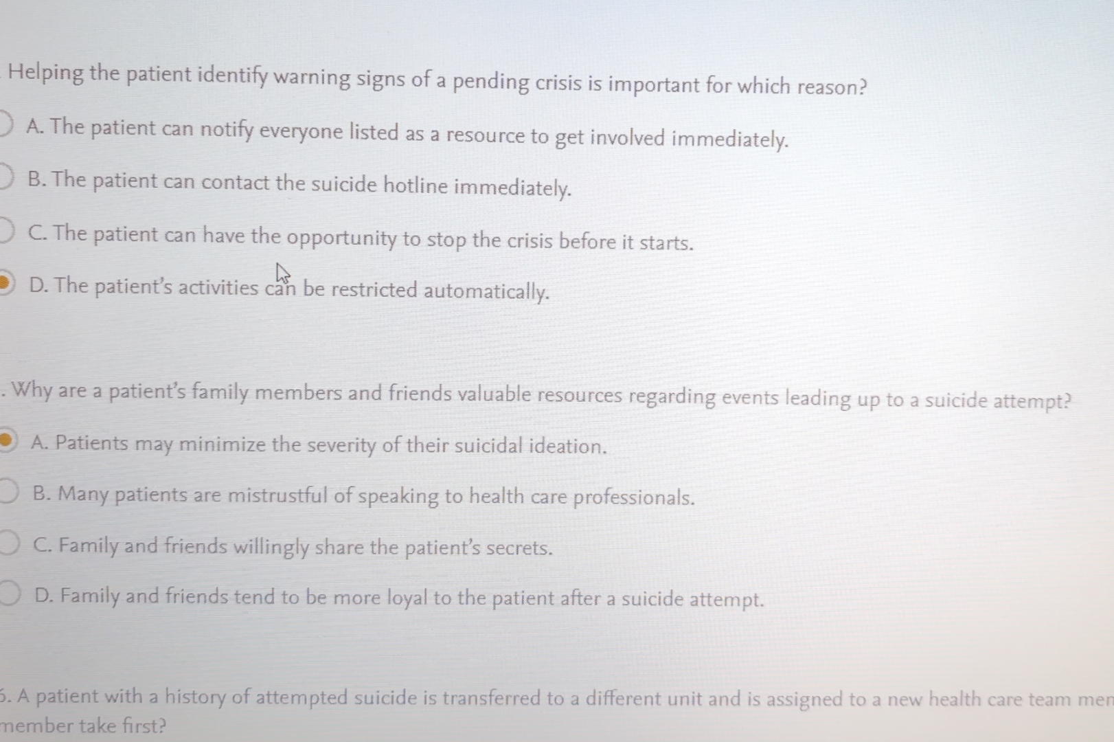 Solved Helping the patient identify warning signs of a | Chegg.com