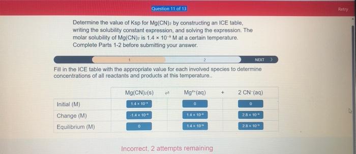 Solved Determine the value of Ksp for Mg(CN)2 by | Chegg.com
