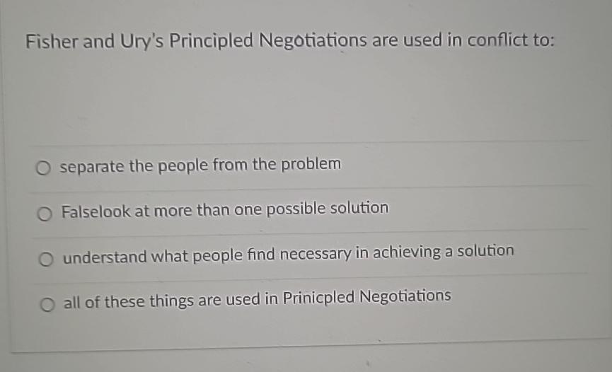 Solved Fisher and Ury's Principled Negotiations are used in | Chegg.com
