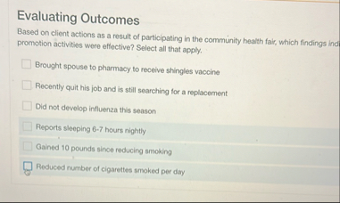 Solved Evaluating OutcomesBased on client actions as a | Chegg.com