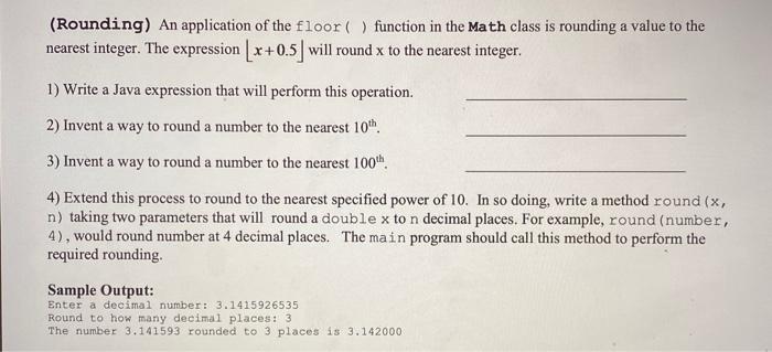Solved (Rounding) An application of the floor() function in | Chegg.com