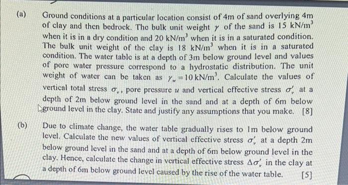 Solved (a) Ground conditions at a particular location | Chegg.com