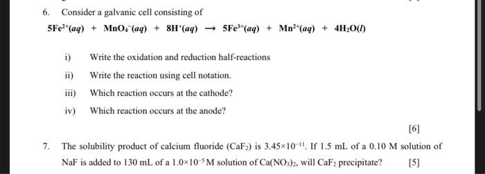 Solved 6. Consider a galvanic cell consisting of | Chegg.com