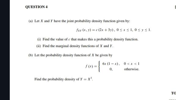 Solved QUESTION 4(a) ﻿Let x ﻿and Y ﻿have the joint | Chegg.com