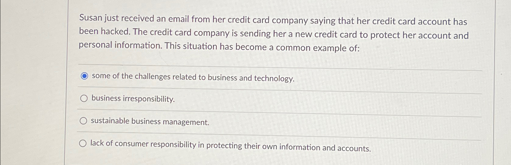 Solved Susan just received an email from her credit card | Chegg.com